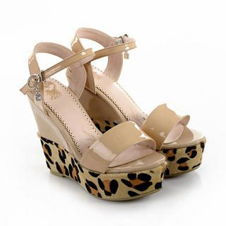Genuine Leather Leopard-print Wedges | Asian Fashion